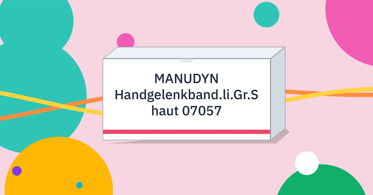 Symbolbild: Packung mit der Aufschrift MANUDYN Handgelenkband.li.Gr.S haut 07057 (PZN 06727335) – Verfügbarkeit und Bezug in Apotheken in Frankfurt am Main