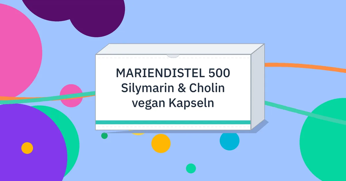 Symbolbild: Packung mit der Aufschrift MARIENDISTEL 500 Silymarin & Cholin vegan Kapseln (PZN 20339315) – Verfügbarkeit und Bezug in Apotheken in Frankfurt am Main