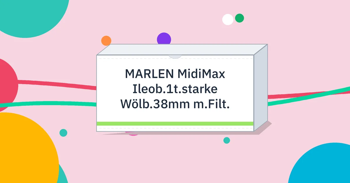 Symbolbild: Packung mit der Aufschrift MARLEN MidiMax Ileob.1t.starke Wölb.38mm m.Filt. (PZN 16658345) – Verfügbarkeit und Bezug in Apotheken in Frankfurt am Main