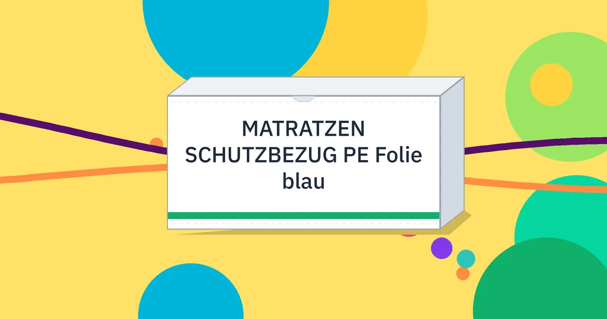 Symbolbild: Packung mit der Aufschrift MATRATZEN SCHUTZBEZUG PE Folie blau (PZN 07661963) – Verfügbarkeit und Bezug in Apotheken in Frankfurt am Main