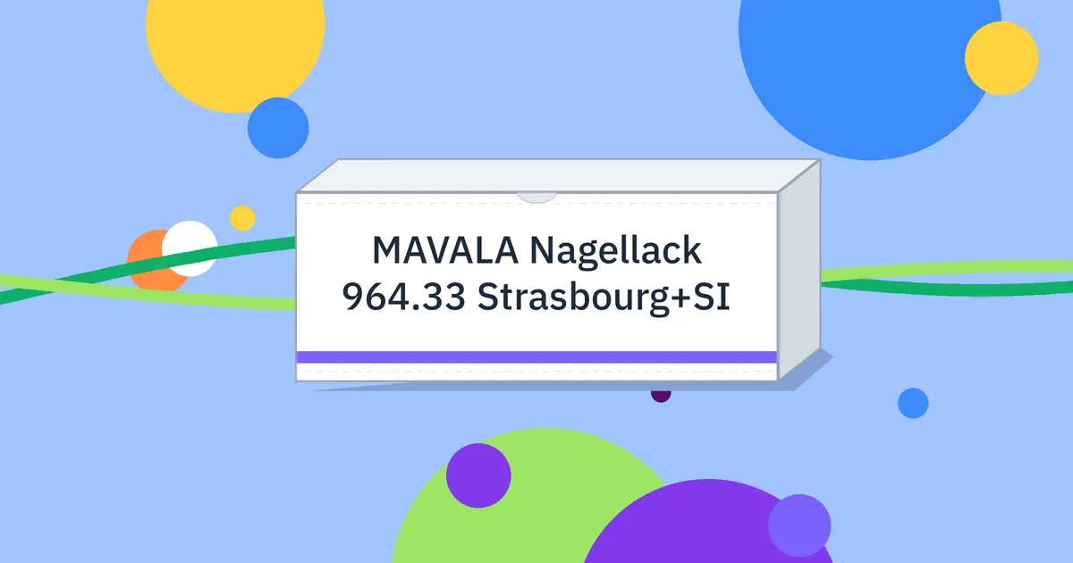 Symbolbild: Packung mit der Aufschrift MAVALA Nagellack 964.33 Strasbourg+SI (PZN 18298655) – Verfügbarkeit und Bezug in Apotheken in Frankfurt am Main