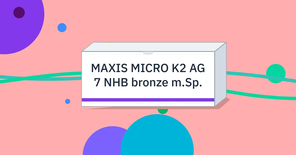 Symbolbild: Packung mit der Aufschrift MAXIS MICRO K2 AG 7 NHB bronze m.Sp. (PZN 17674286) – Verfügbarkeit und Bezug in Apotheken in Frankfurt am Main