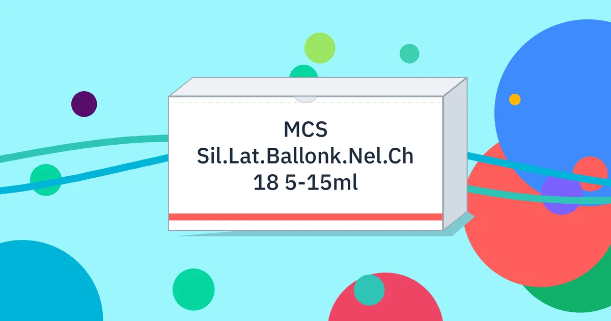 Symbolbild: Packung mit der Aufschrift MCS Sil.Lat.Ballonk.Nel.Ch 18 5-15ml (PZN 04797490) – Verfügbarkeit und Bezug in Apotheken in Frankfurt am Main