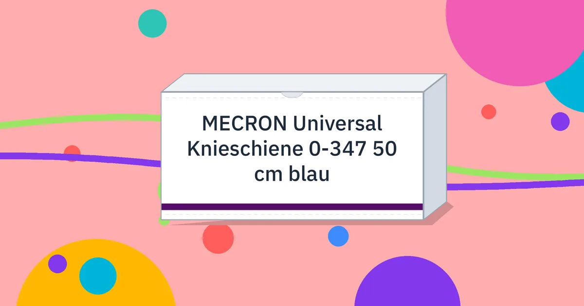 Symbolbild: Packung mit der Aufschrift MECRON Universal Knieschiene 0-347 50 cm blau (PZN 02908270) – Verfügbarkeit und Bezug in Apotheken in Frankfurt am Main