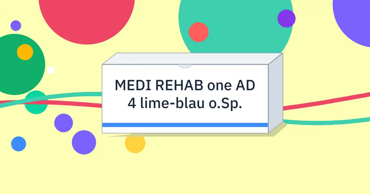 Symbolbild: Packung mit der Aufschrift MEDI REHAB one AD 4 lime-blau o.Sp. (PZN 18898131) – Verfügbarkeit und Bezug in Apotheken in Frankfurt am Main