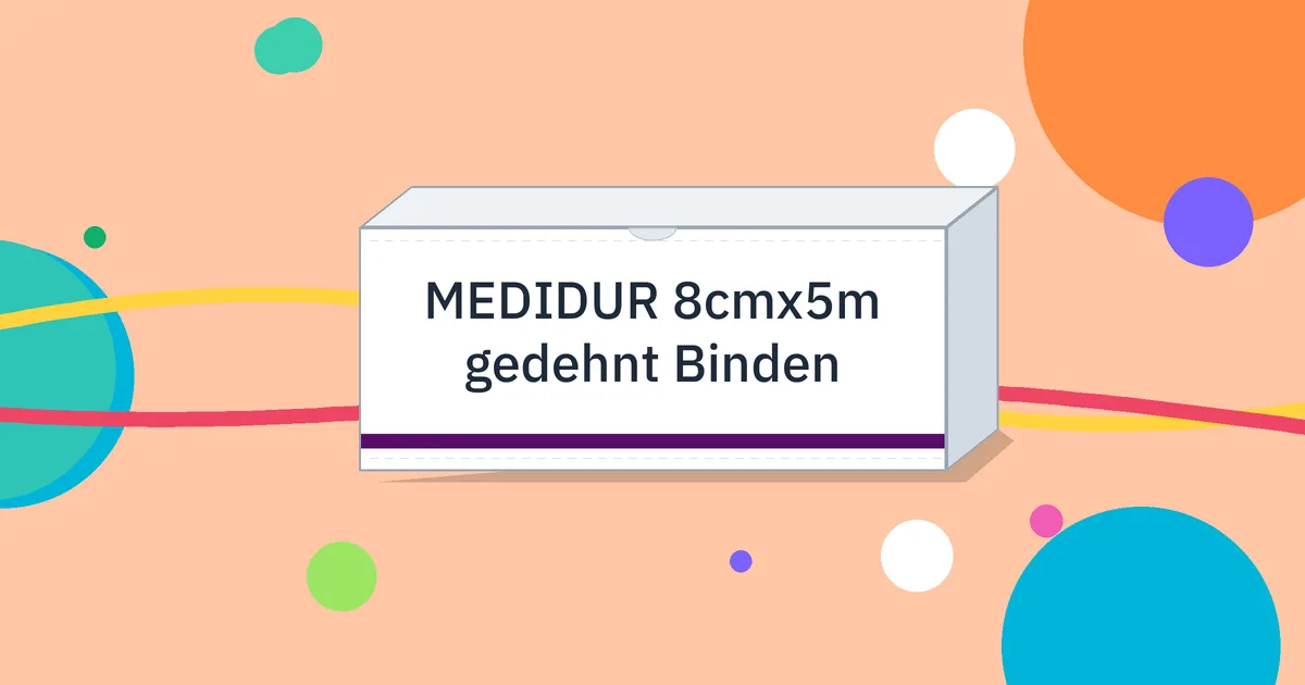 Symbolbild: Packung mit der Aufschrift MEDIDUR 8cmx5m gedehnt Binden (PZN 04480250) – Verfügbarkeit und Bezug in Apotheken in Frankfurt am Main