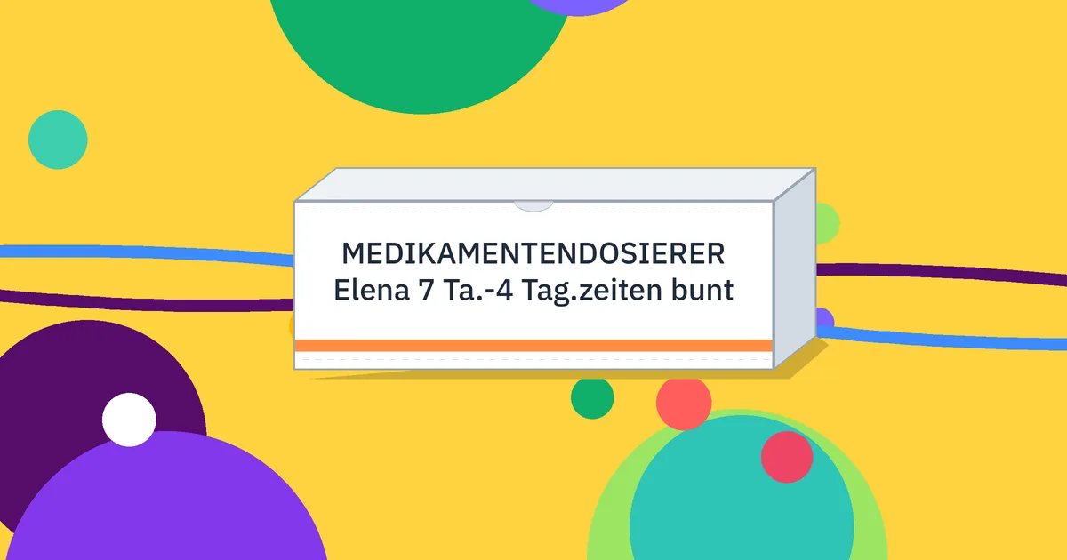 Symbolbild: Packung mit der Aufschrift MEDIKAMENTENDOSIERER Elena 7 Ta.-4 Tag.zeiten bunt (PZN 10753769) – Verfügbarkeit und Bezug in Apotheken in Frankfurt am Main