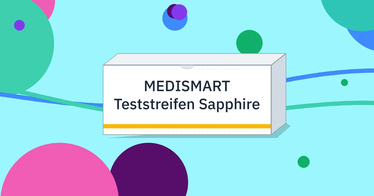 Symbolbild: Packung mit der Aufschrift MEDISMART Teststreifen Sapphire (PZN 08841561) – Verfügbarkeit und Bezug in Apotheken in Frankfurt am Main