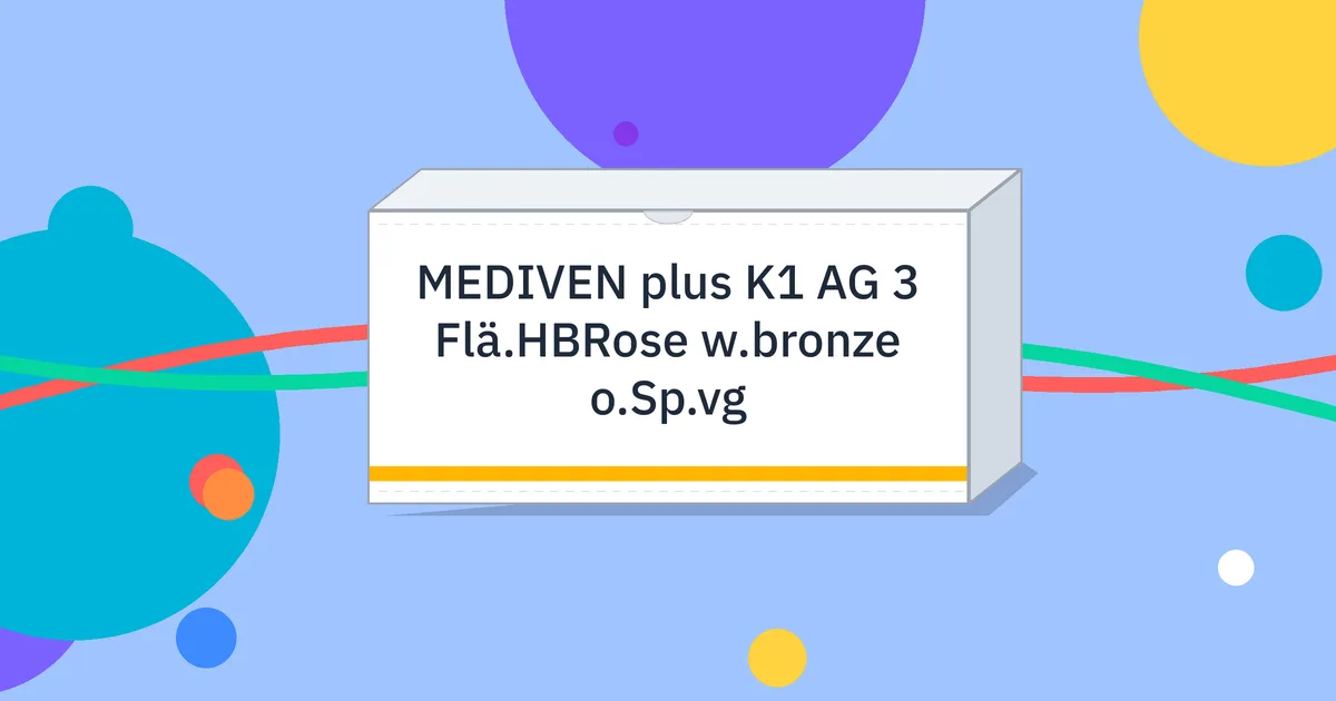 Symbolbild: Packung mit der Aufschrift MEDIVEN plus K1 AG 3 Flä.HBRose w.bronze o.Sp.vg (PZN 15914094) – Verfügbarkeit und Bezug in Apotheken in Frankfurt am Main