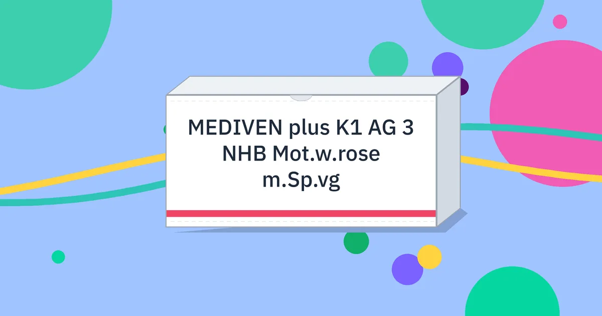 Symbolbild: Packung mit der Aufschrift MEDIVEN plus K1 AG 3 NHB Mot.w.rose m.Sp.vg (PZN 15919909) – Verfügbarkeit und Bezug in Apotheken in Frankfurt am Main