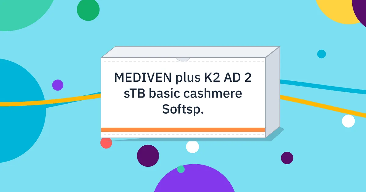 Symbolbild: Packung mit der Aufschrift MEDIVEN plus K2 AD 2 sTB basic cashmere Softsp. (PZN 15095584) – Verfügbarkeit und Bezug in Apotheken in Frankfurt am Main