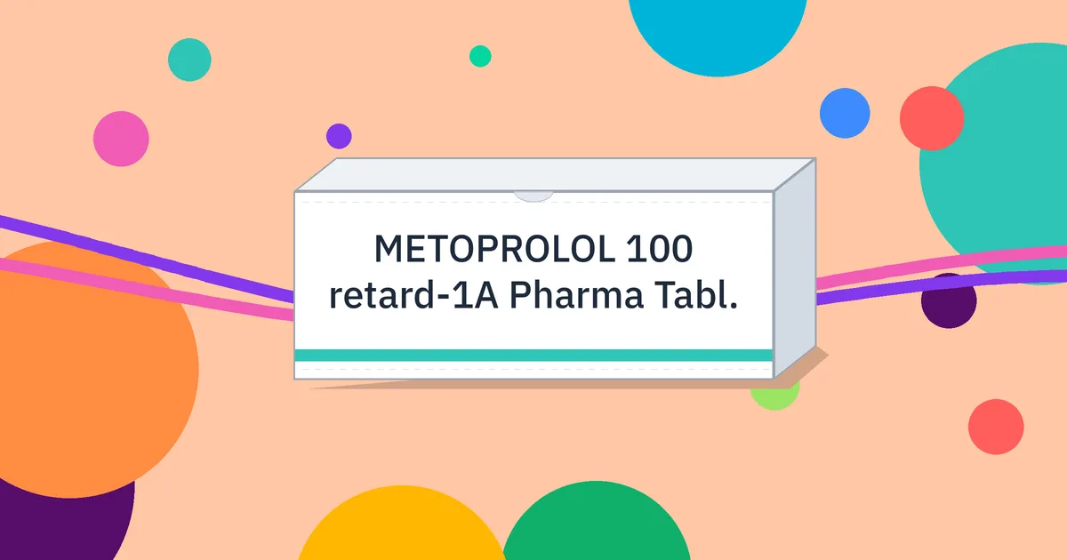 Symbolbild: Packung mit der Aufschrift METOPROLOL 100 retard-1A Pharma Tabl. (PZN 00870505) – Verfügbarkeit und Bezug in Apotheken in Frankfurt am Main