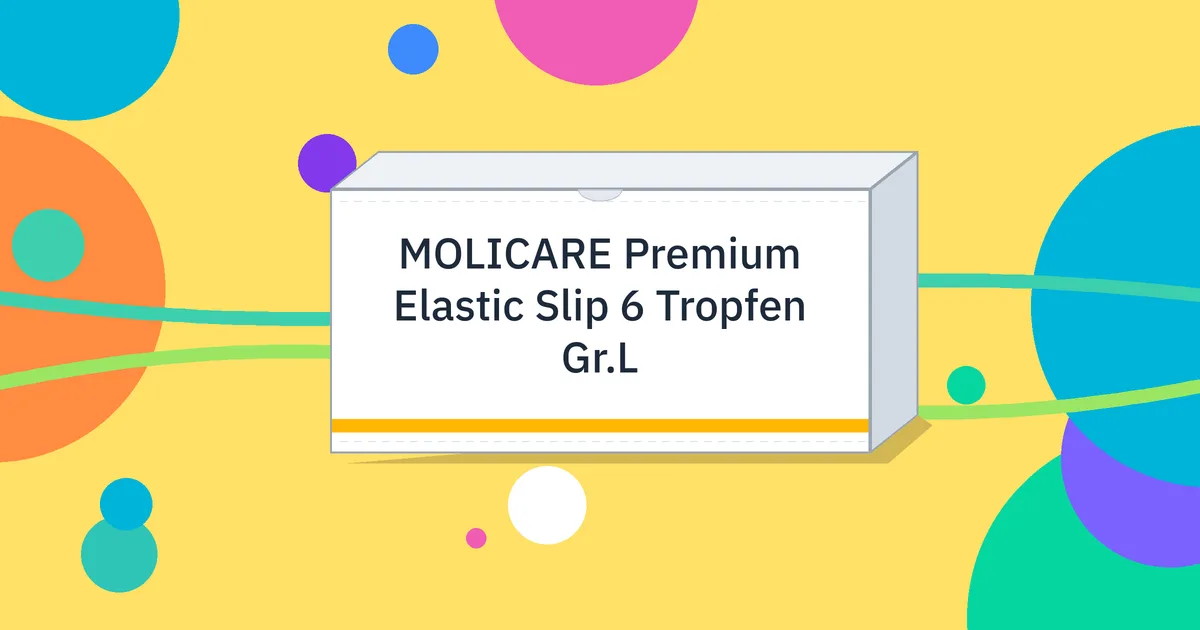 Symbolbild: Packung mit der Aufschrift MOLICARE Premium Elastic Slip 6 Tropfen Gr.L (PZN 14210994) – Verfügbarkeit und Bezug in Apotheken in Frankfurt am Main