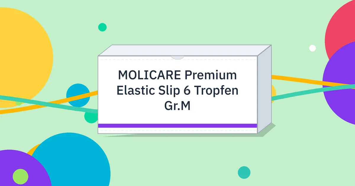 Symbolbild: Packung mit der Aufschrift MOLICARE Premium Elastic Slip 6 Tropfen Gr.M (PZN 15783700) – Verfügbarkeit und Bezug in Apotheken in Frankfurt am Main