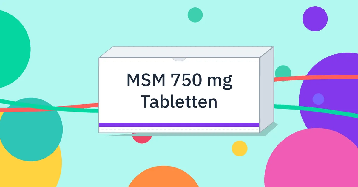 Symbolbild: Packung mit der Aufschrift MSM 750 mg Tabletten (PZN 11072899) – Verfügbarkeit und Bezug in Apotheken in Frankfurt am Main