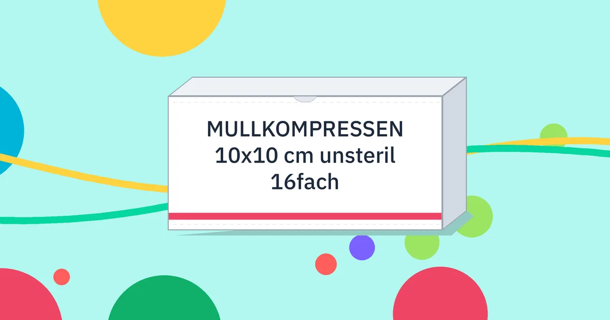 Symbolbild: Packung mit der Aufschrift MULLKOMPRESSEN 10x10 cm unsteril 16fach (PZN 07099390) – Verfügbarkeit und Bezug in Apotheken in Frankfurt am Main