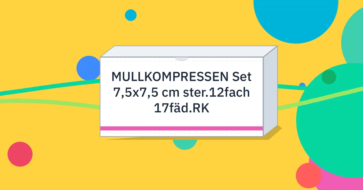 Symbolbild: Packung mit der Aufschrift MULLKOMPRESSEN Set 7,5x7,5 cm ster.12fach 17fäd.RK (PZN 06930237) – Verfügbarkeit und Bezug in Apotheken in Frankfurt am Main