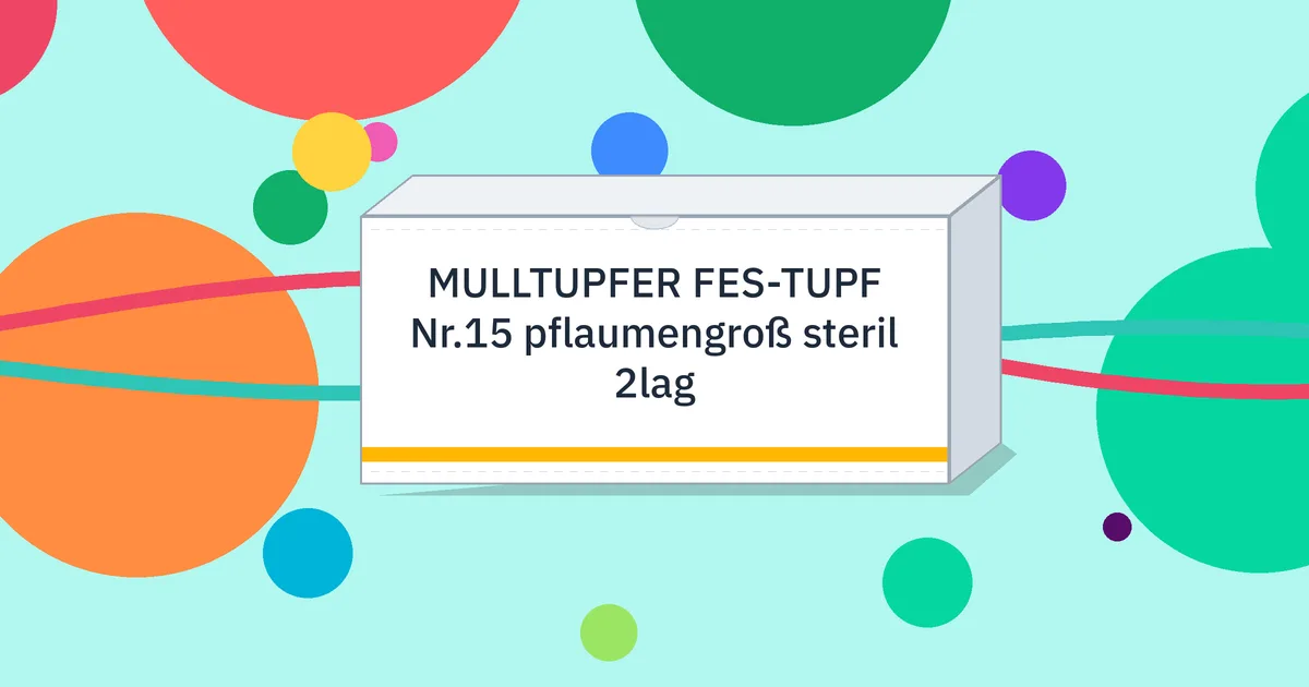 Symbolbild: Packung mit der Aufschrift MULLTUPFER FES-TUPF Nr.15 pflaumengroß steril 2lag (PZN 14266612) – Verfügbarkeit und Bezug in Apotheken in Frankfurt am Main
