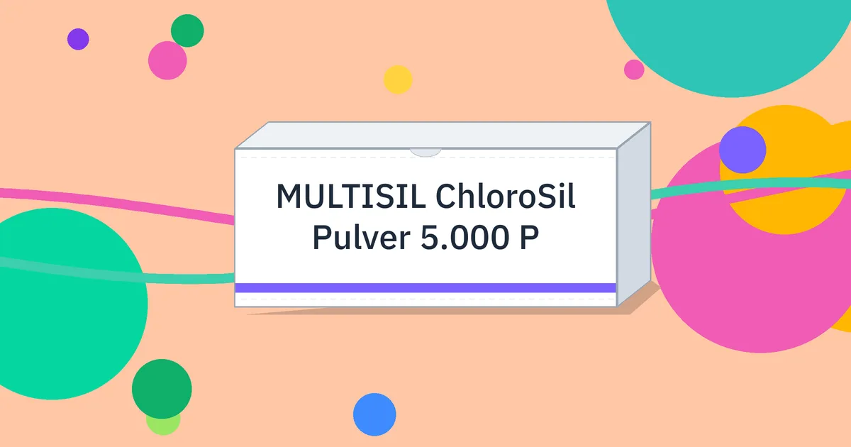 Symbolbild: Packung mit der Aufschrift MULTISIL ChloroSil Pulver 5.000 P (PZN 15393809) – Verfügbarkeit und Bezug in Apotheken in Frankfurt am Main