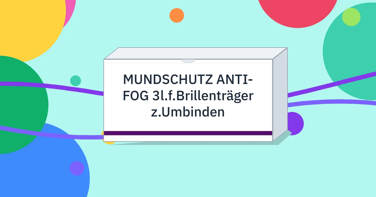 Symbolbild: Packung mit der Aufschrift MUNDSCHUTZ ANTI-FOG 3l.f.Brillenträger z.Umbinden (PZN 16614158) – Verfügbarkeit und Bezug in Apotheken in Frankfurt am Main