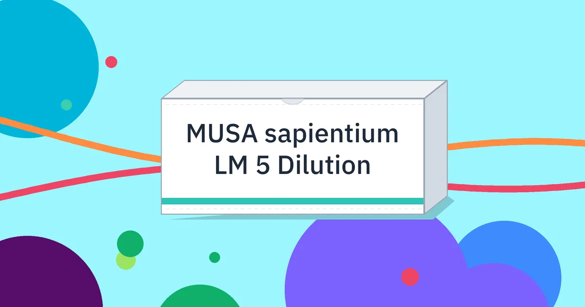 Symbolbild: Packung mit der Aufschrift MUSA sapientium LM 5 Dilution (PZN 13611596) – Verfügbarkeit und Bezug in Apotheken in Frankfurt am Main