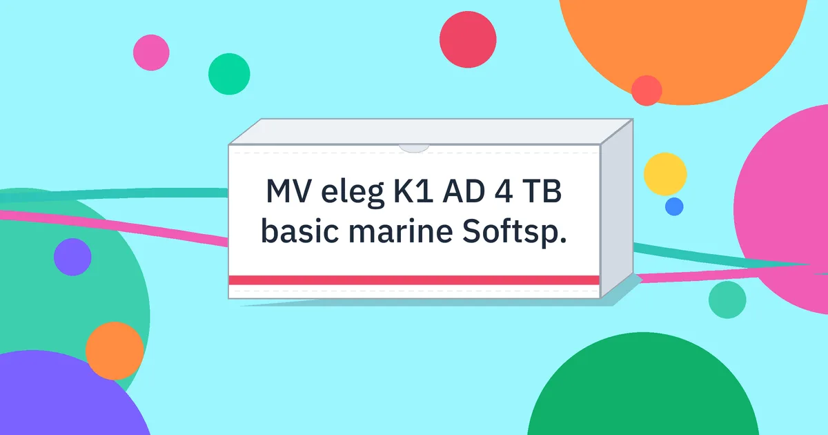 Symbolbild: Packung mit der Aufschrift MV eleg K1 AD 4 TB basic marine Softsp. (PZN 14585346) – Verfügbarkeit und Bezug in Apotheken in Frankfurt am Main