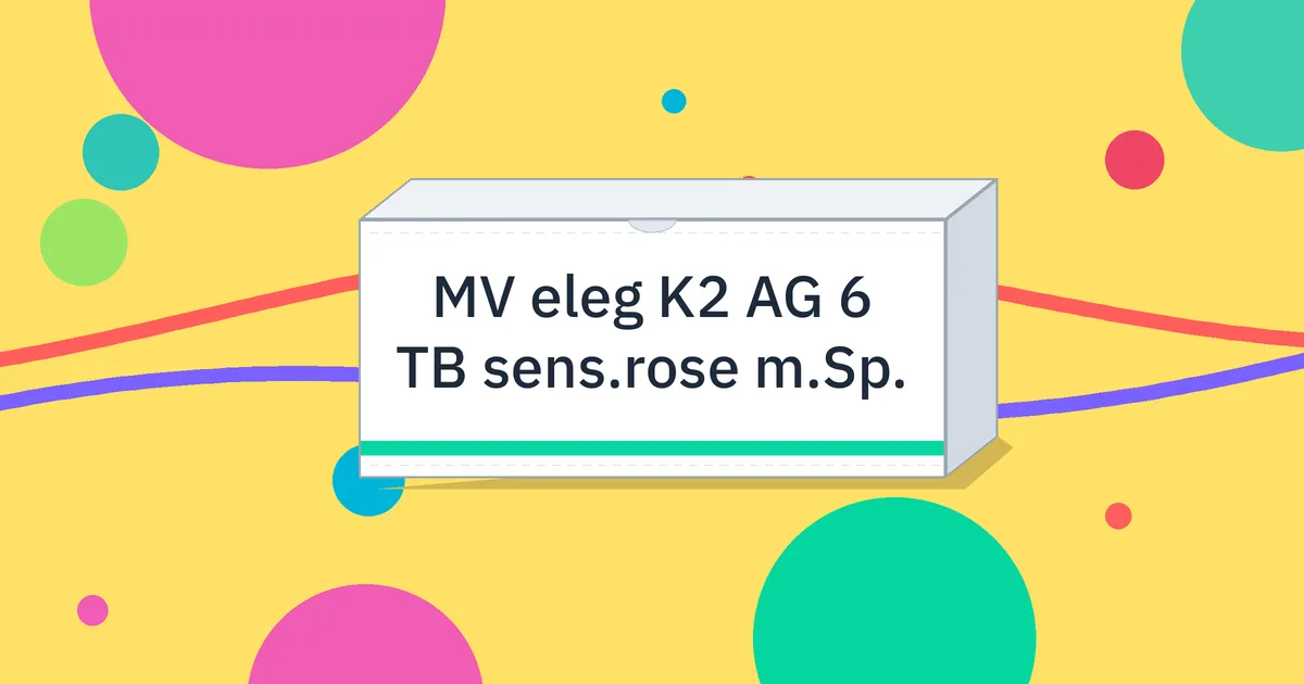 Symbolbild: Packung mit der Aufschrift MV eleg K2 AG 6 TB sens.rose m.Sp. (PZN 14699529) – Verfügbarkeit und Bezug in Apotheken in Frankfurt am Main