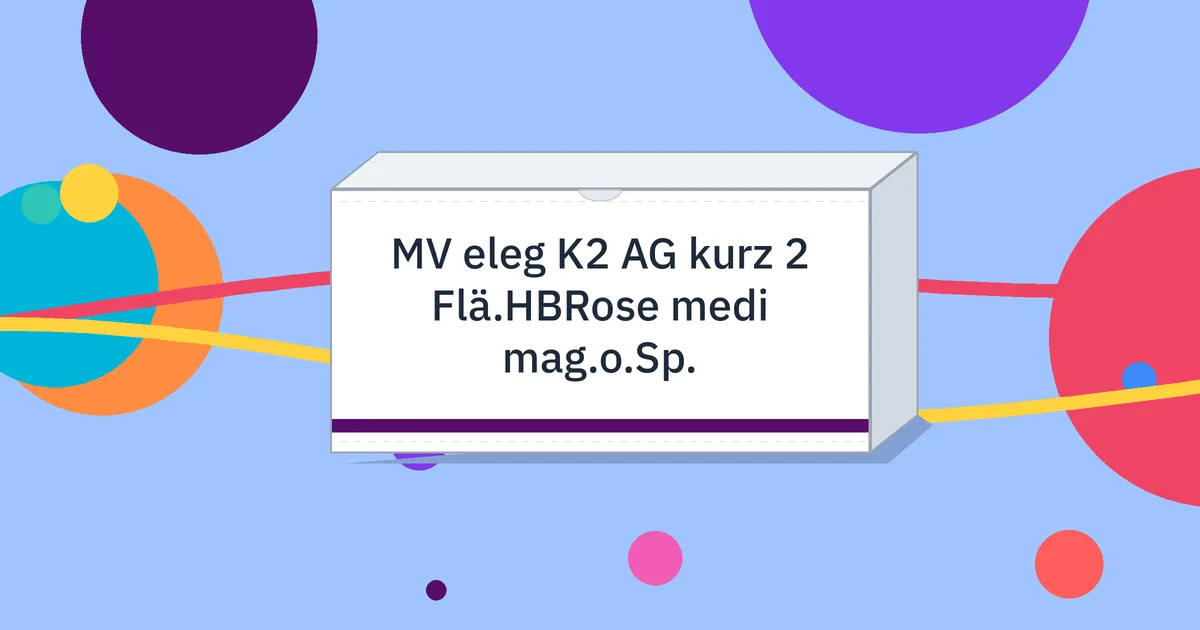 Symbolbild: Packung mit der Aufschrift MV eleg K2 AG kurz 2 Flä.HBRose medi mag.o.Sp. (PZN 15704089) – Verfügbarkeit und Bezug in Apotheken in Frankfurt am Main