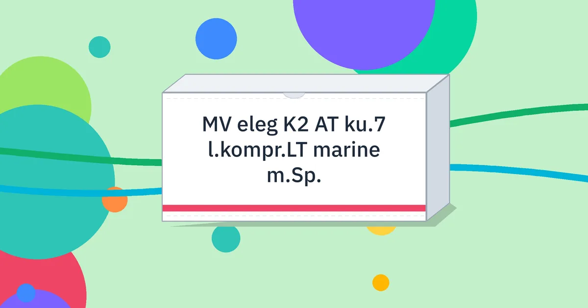Symbolbild: Packung mit der Aufschrift MV eleg K2 AT ku.7 l.kompr.LT marine m.Sp. (PZN 15287846) – Verfügbarkeit und Bezug in Apotheken in Frankfurt am Main