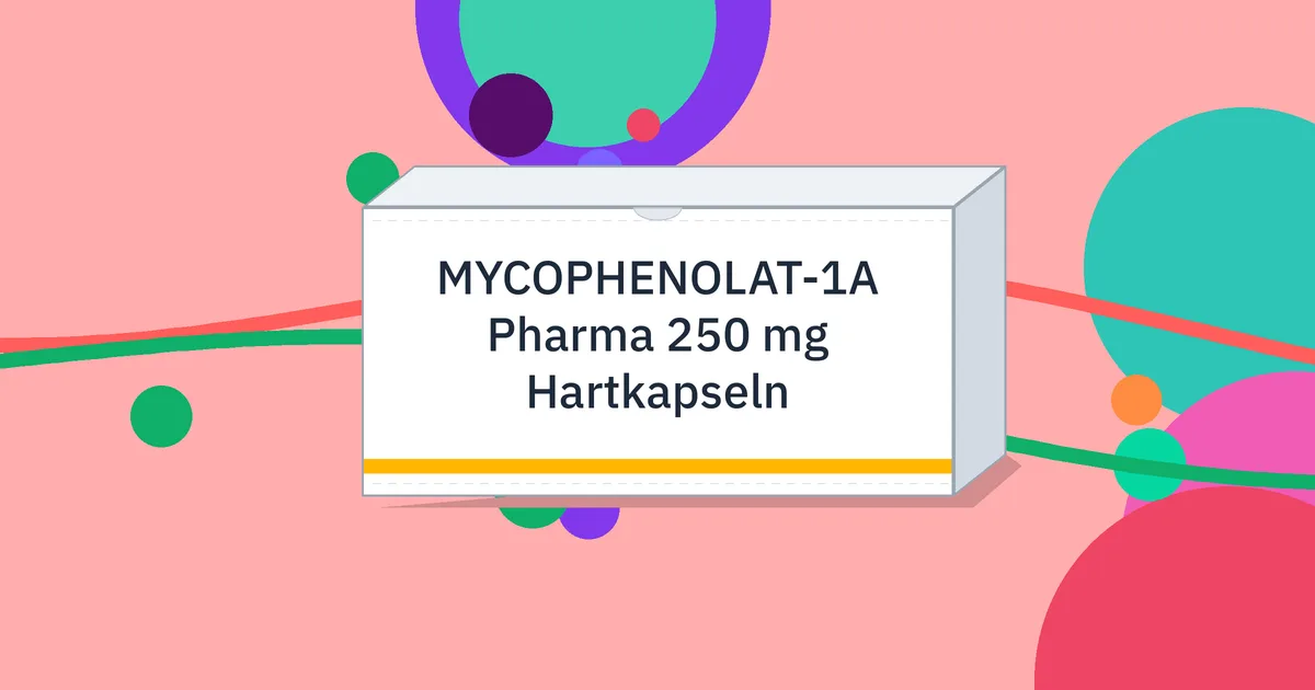 Symbolbild: Packung mit der Aufschrift MYCOPHENOLAT-1A Pharma 250 mg Hartkapseln (PZN 06810303) – Verfügbarkeit und Bezug in Apotheken in Frankfurt am Main