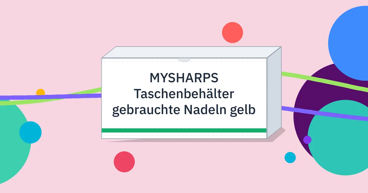 Symbolbild: Packung mit der Aufschrift MYSHARPS Taschenbehälter gebrauchte Nadeln gelb (PZN 13736205) – Verfügbarkeit und Bezug in Apotheken in Frankfurt am Main