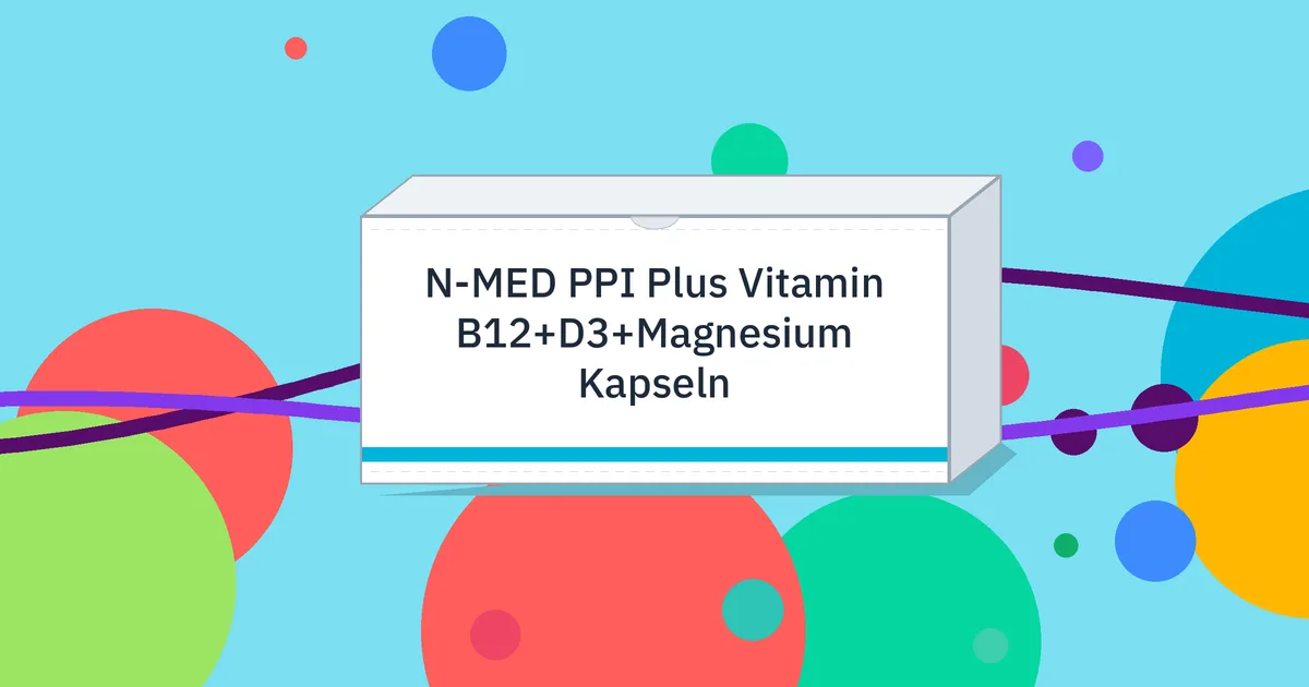 Symbolbild: Packung mit der Aufschrift N-MED PPI Plus Vitamin B12+D3+Magnesium Kapseln (PZN 20739813) – Verfügbarkeit und Bezug in Apotheken in Frankfurt am Main
