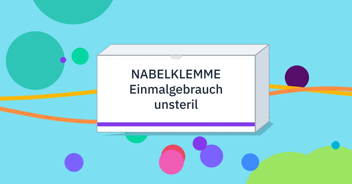 Symbolbild: Packung mit der Aufschrift NABELKLEMME Einmalgebrauch unsteril (PZN 02442506) – Verfügbarkeit und Bezug in Apotheken in Frankfurt am Main