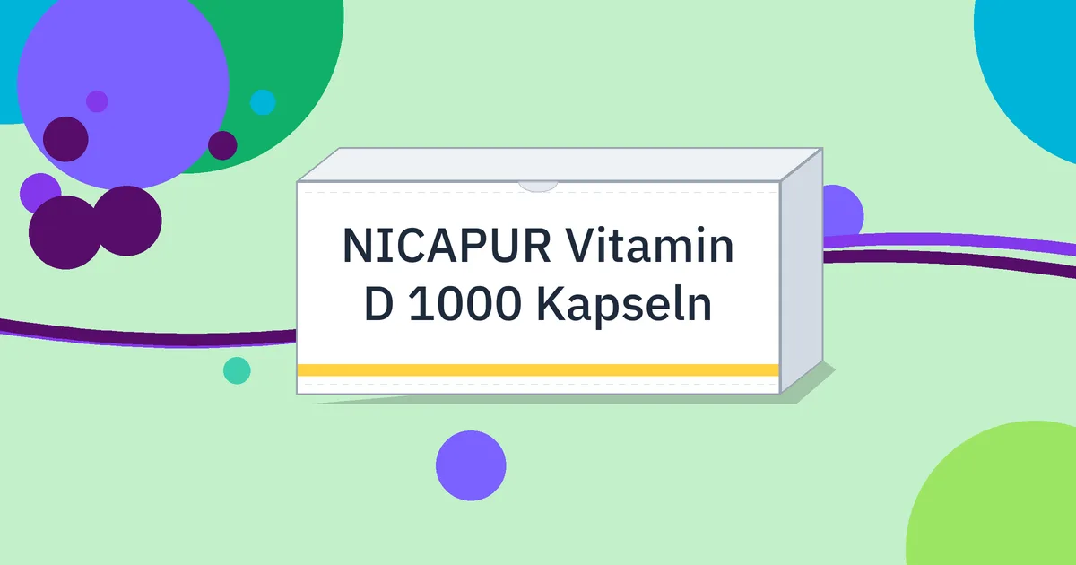 Symbolbild: Packung mit der Aufschrift NICAPUR Vitamin D 1000 Kapseln (PZN 14047583) – Verfügbarkeit und Bezug in Apotheken in Frankfurt am Main