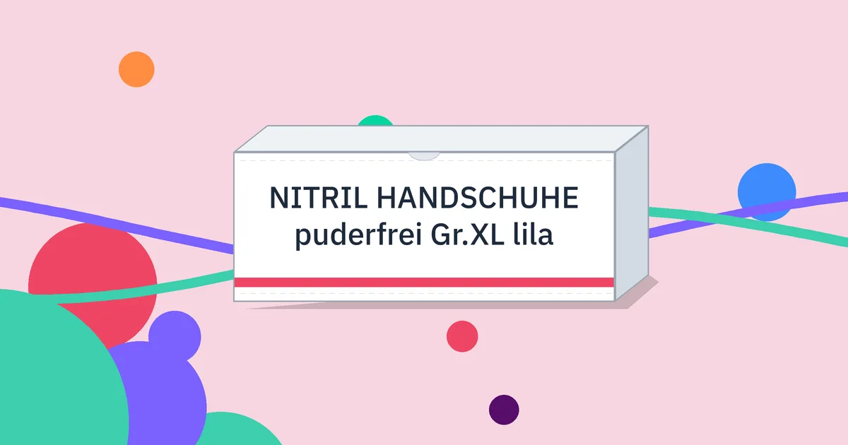 Symbolbild: Packung mit der Aufschrift NITRIL HANDSCHUHE puderfrei Gr.XL lila (PZN 03763299) – Verfügbarkeit und Bezug in Apotheken in Frankfurt am Main