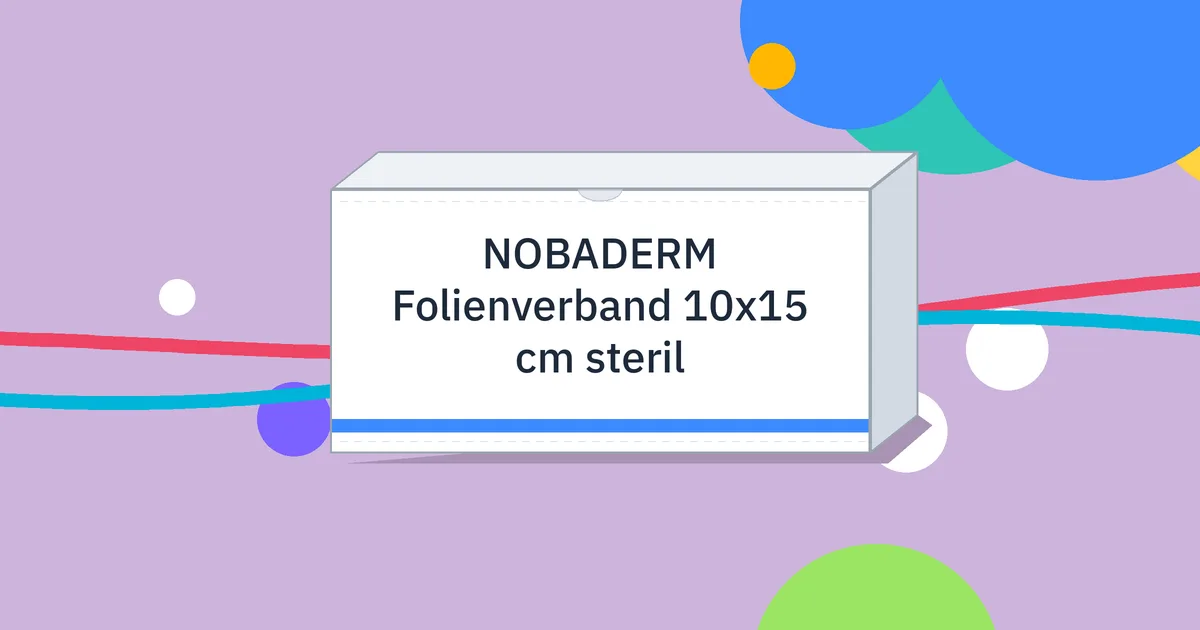 Symbolbild: Packung mit der Aufschrift NOBADERM Folienverband 10x15 cm steril (PZN 18036168) – Verfügbarkeit und Bezug in Apotheken in Frankfurt am Main