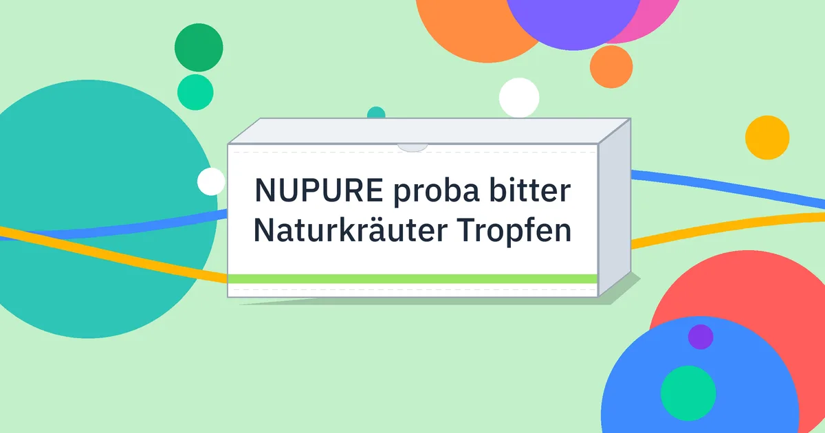Symbolbild: Packung mit der Aufschrift NUPURE proba bitter Naturkräuter Tropfen (PZN 19754210) – Verfügbarkeit und Bezug in Apotheken in Frankfurt am Main