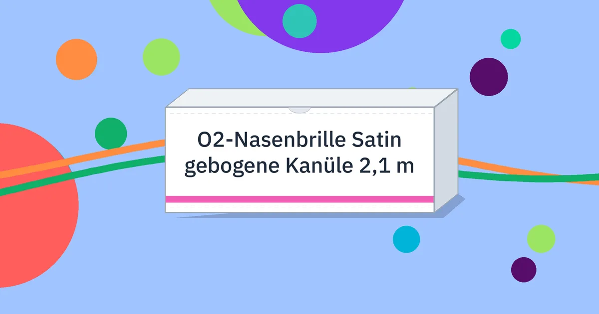 Symbolbild: Packung mit der Aufschrift O2-Nasenbrille Satin gebogene Kanüle 2,1 m (PZN 17432784) – Verfügbarkeit und Bezug in Apotheken in Frankfurt am Main