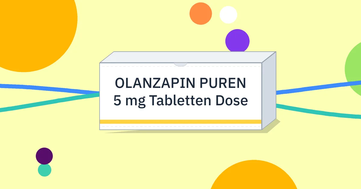 Symbolbild: Packung mit der Aufschrift OLANZAPIN PUREN 5 mg Tabletten Dose (PZN 13422487) – Verfügbarkeit und Bezug in Apotheken in Frankfurt am Main