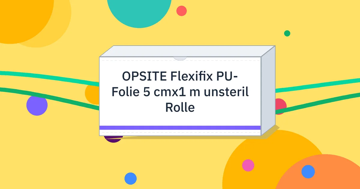 Symbolbild: Packung mit der Aufschrift OPSITE Flexifix PU-Folie 5 cmx1 m unsteril Rolle (PZN 10297892) – Verfügbarkeit und Bezug in Apotheken in Frankfurt am Main
