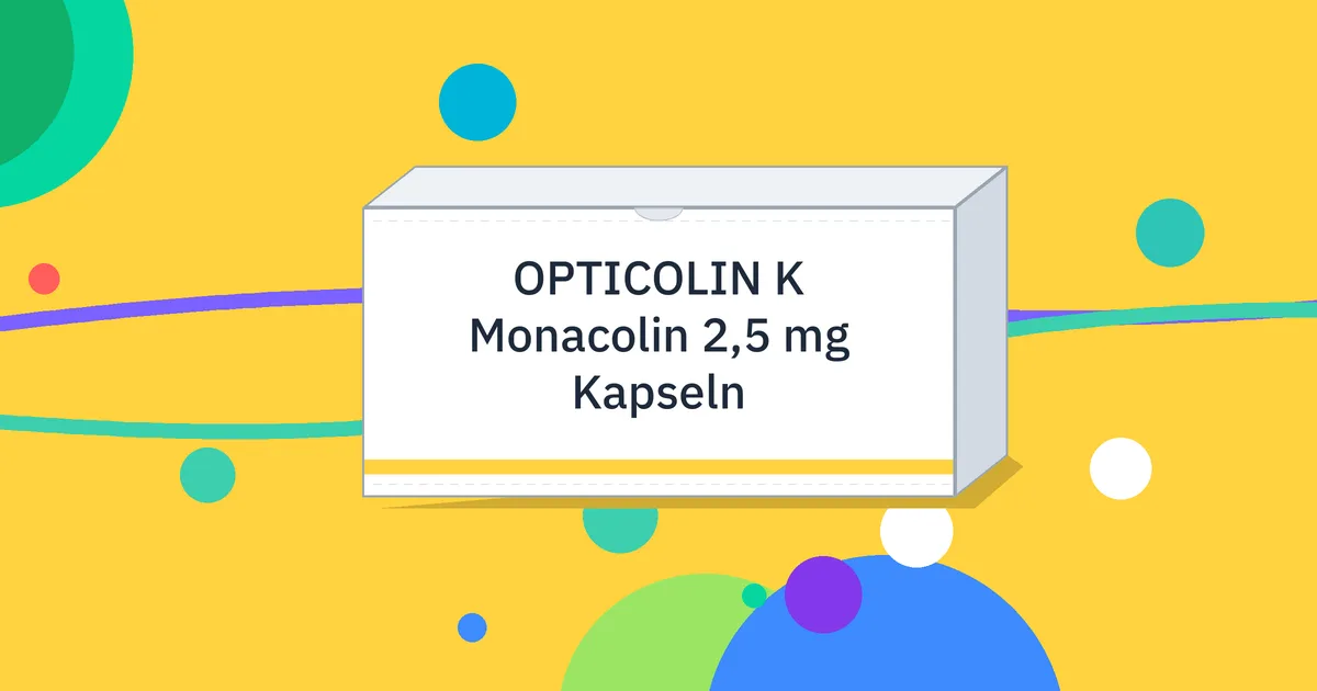 Symbolbild: Packung mit der Aufschrift OPTICOLIN K Monacolin 2,5 mg Kapseln (PZN 18201302) – Verfügbarkeit und Bezug in Apotheken in Frankfurt am Main