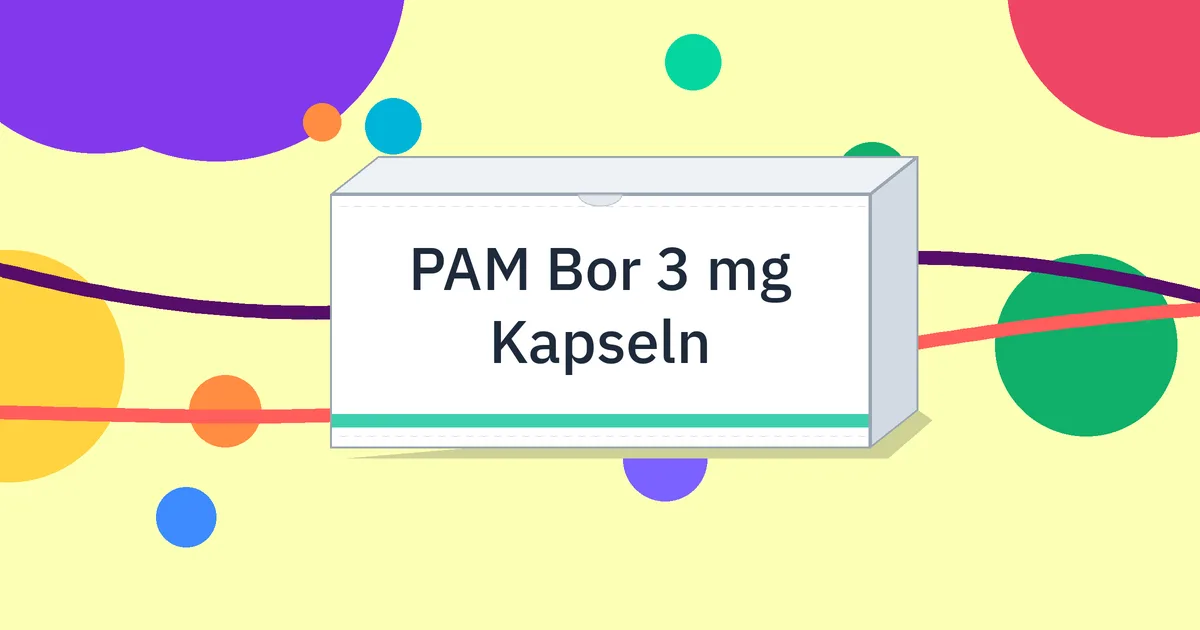 Symbolbild: Packung mit der Aufschrift PAM Bor 3 mg Kapseln (PZN 20280467) – Verfügbarkeit und Bezug in Apotheken in Frankfurt am Main