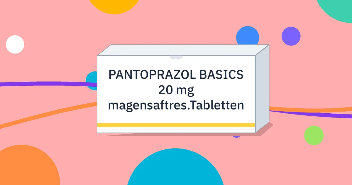 Symbolbild: Packung mit der Aufschrift PANTOPRAZOL BASICS 20 mg magensaftres.Tabletten (PZN 03275795) – Verfügbarkeit und Bezug in Apotheken in Frankfurt am Main