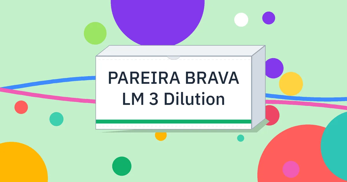 Symbolbild: Packung mit der Aufschrift PAREIRA BRAVA LM 3 Dilution (PZN 13631280) – Verfügbarkeit und Bezug in Apotheken in Frankfurt am Main