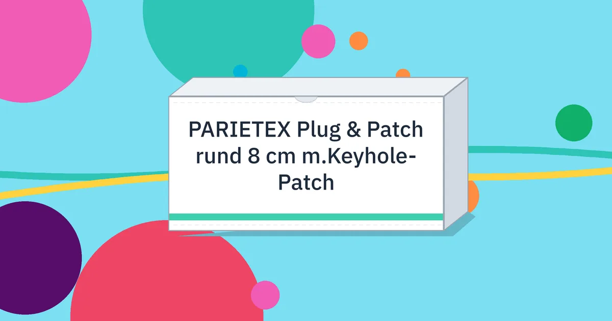 Symbolbild: Packung mit der Aufschrift PARIETEX Plug & Patch rund 8 cm m.Keyhole-Patch (PZN 18258609) – Verfügbarkeit und Bezug in Apotheken in Frankfurt am Main