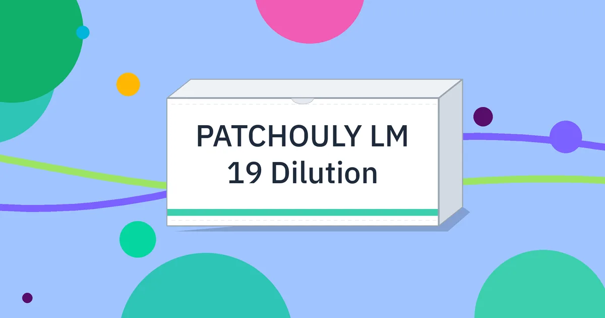 Symbolbild: Packung mit der Aufschrift PATCHOULY LM 19 Dilution (PZN 13632865) – Verfügbarkeit und Bezug in Apotheken in Frankfurt am Main
