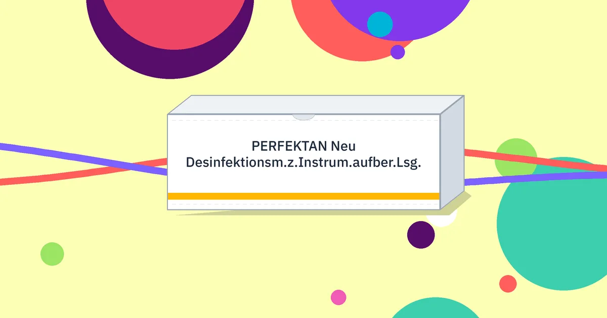 Symbolbild: Packung mit der Aufschrift PERFEKTAN Neu Desinfektionsm.z.Instrum.aufber.Lsg. (PZN 01833860) – Verfügbarkeit und Bezug in Apotheken in Frankfurt am Main