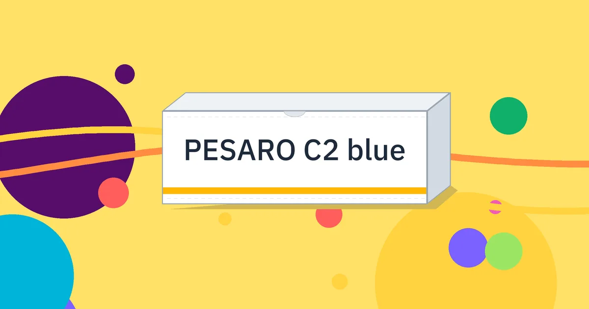 Symbolbild: Packung mit der Aufschrift PESARO C2 blue (PZN 20220726) – Verfügbarkeit und Bezug in Apotheken in Frankfurt am Main