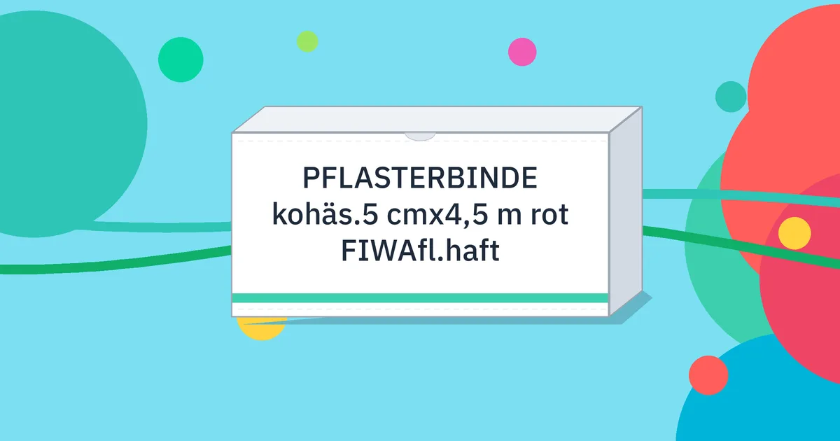 Symbolbild: Packung mit der Aufschrift PFLASTERBINDE kohäs.5 cmx4,5 m rot FIWAfl.haft (PZN 12535918) – Verfügbarkeit und Bezug in Apotheken in Frankfurt am Main