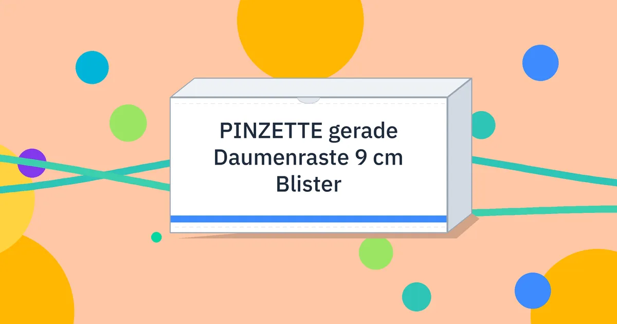 Symbolbild: Packung mit der Aufschrift PINZETTE gerade Daumenraste 9 cm Blister (PZN 01593019) – Verfügbarkeit und Bezug in Apotheken in Frankfurt am Main
